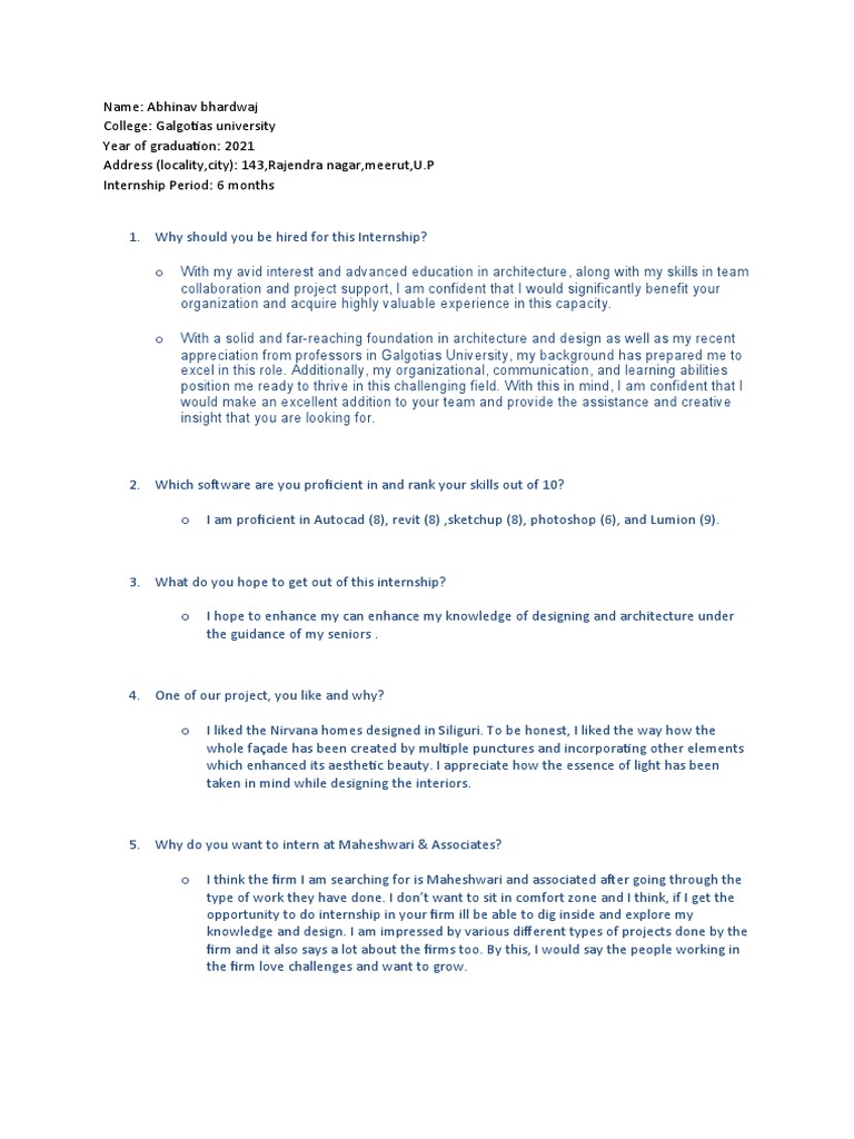 Questionnaire Internship | PDF | Cognitive Science | Communication