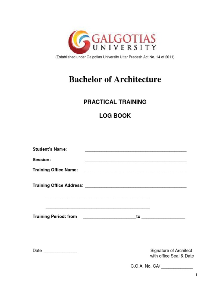 Bachelor of Architecture: Practical Training Log Book | PDF | Architect ...