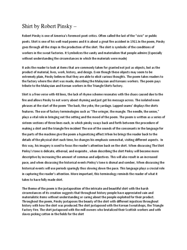 Shirt Poem Analysis | PDF | Poetry | Linguistics