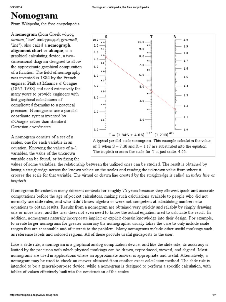Nomogram - Wikipedia, The Free Encyclopedia | PDF | Teaching Mathematics | Science