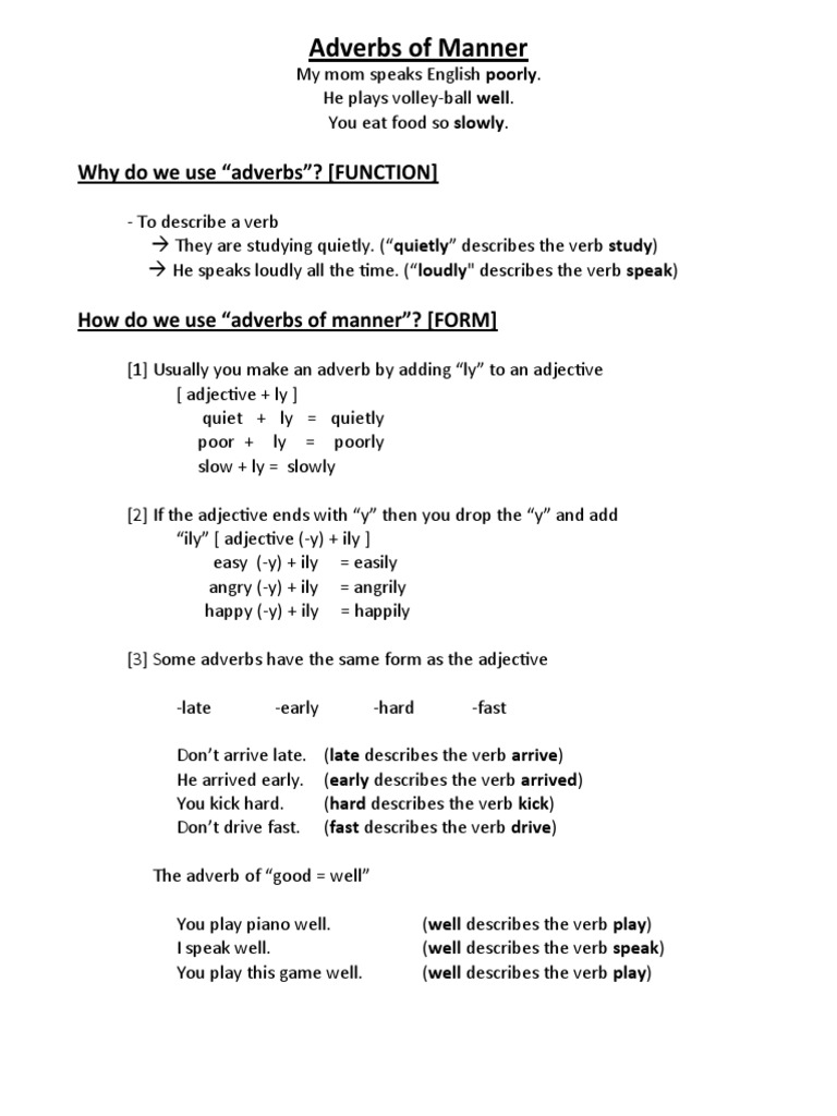 Adverbs of Manner: Why Do We Use "Adverbs"? (FUNCTION) | PDF | Adverb ...