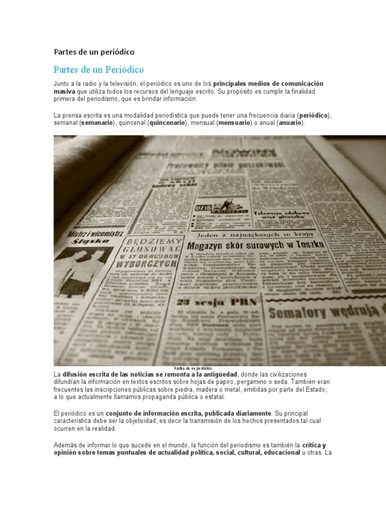 Partes de Un Periódico | PDF | Periodismo | Periódicos