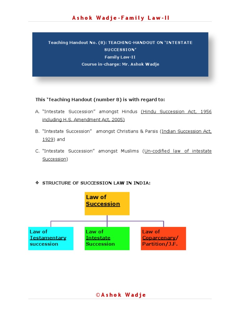 Concept of Intestate Succession | PDF | Intestacy | Inheritance