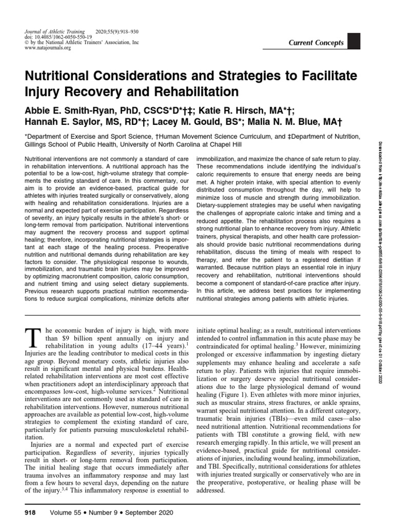 Nutritional Considerations and Strategies to Facilitate Injury Recovery ...