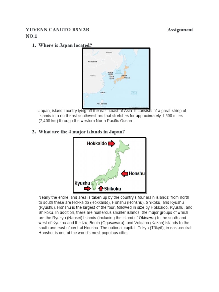 Yuvenn Canuto BSN 3B Assignment NO.1 1. Where Is Japan Located? | PDF | Japan | Shintoism