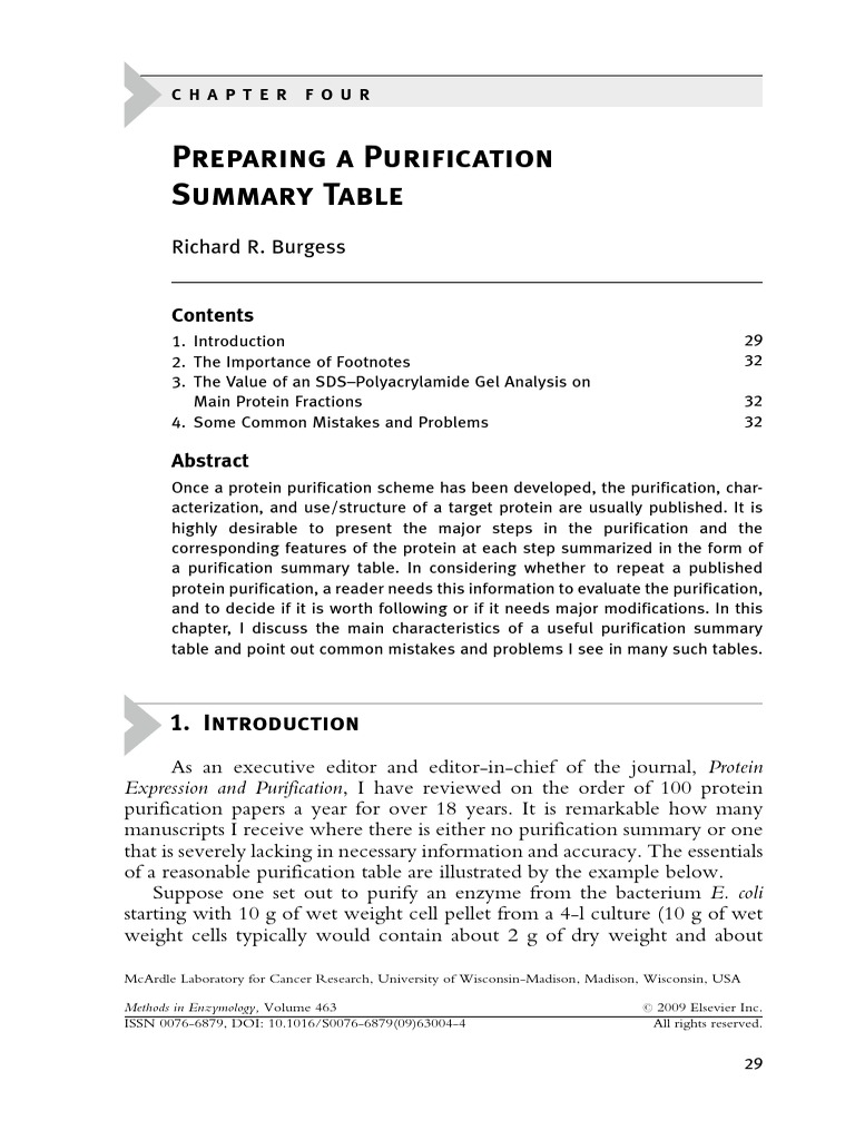 Preparing A Purification Summary Table | PDF | Protein Purification ...