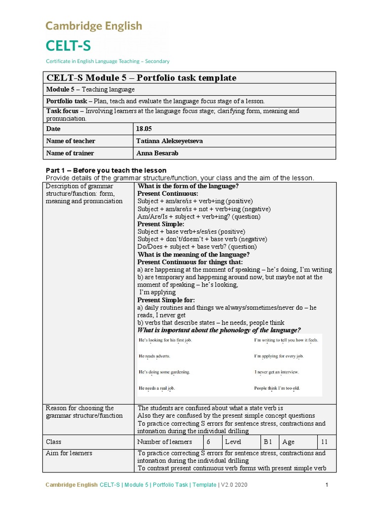 CELT-S - M5 - Portfolio - Task - Template - Tatiana Alekseyetseva | PDF | Question | Second Language