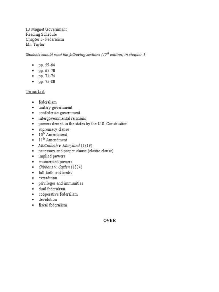 IB Government: Federalism Reading Guide | PDF | Politics