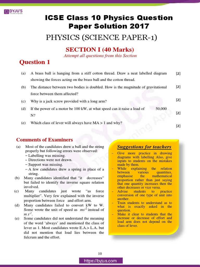 ICSE Class 10 Physics Question Paper Solution 2017 PDF | PDF | Heat | Sound