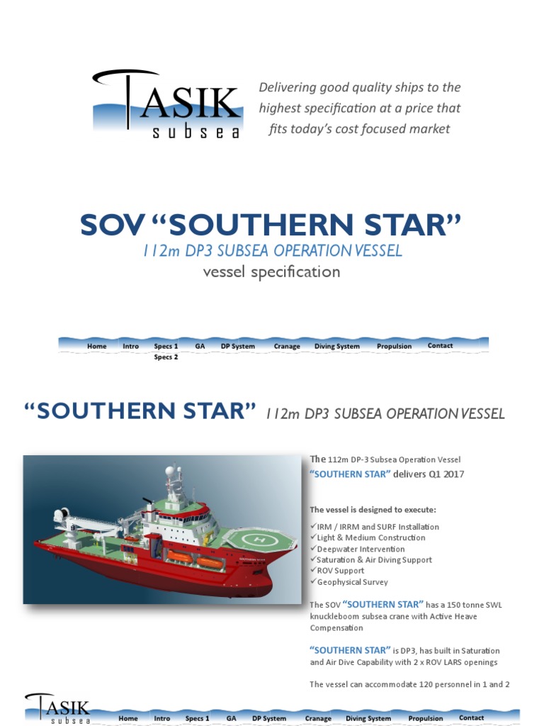 Specifications of SOV Southern Star | PDF | Underwater Diving | Water ...