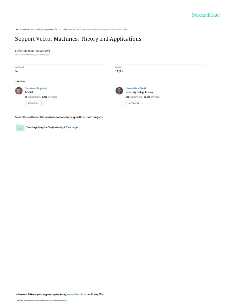 Support Vector Machines: Theory and Applications: January 2001 ...