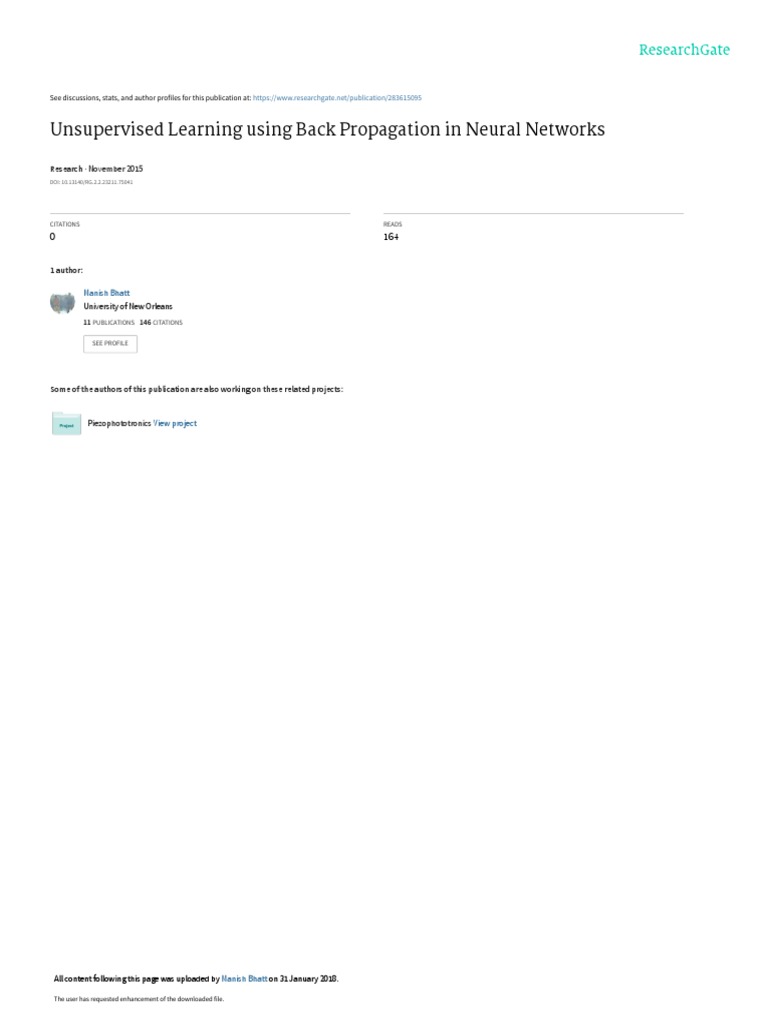 Unsupervised Learning Using Back Propagation in Neural Networks | PDF | Artificial Neural ...