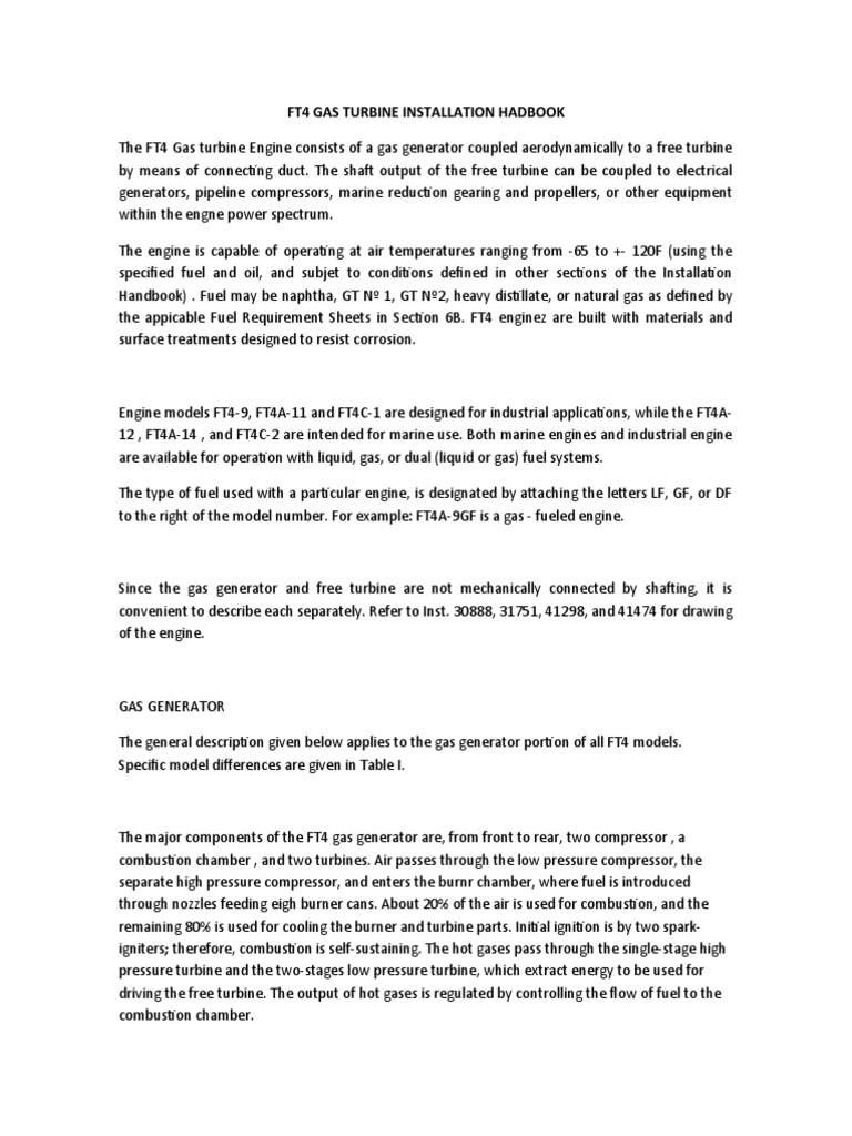 Ft4 Gas Turbine Installation Hadbook | PDF | Gas Turbine | Turbine