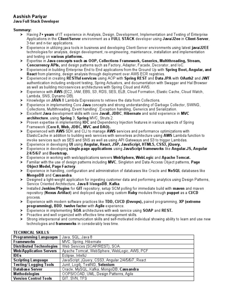 Java Full Stack Developer Profile | PDF | Application Programming ...