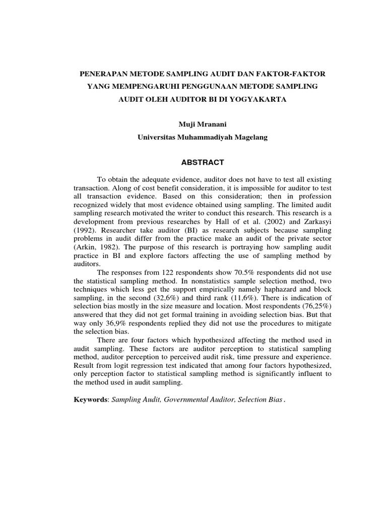 ID Penerapan Metode Sampling Audit Dan Faktor Faktor Yang Mempengaruhi Penggunaan M | PDF ...