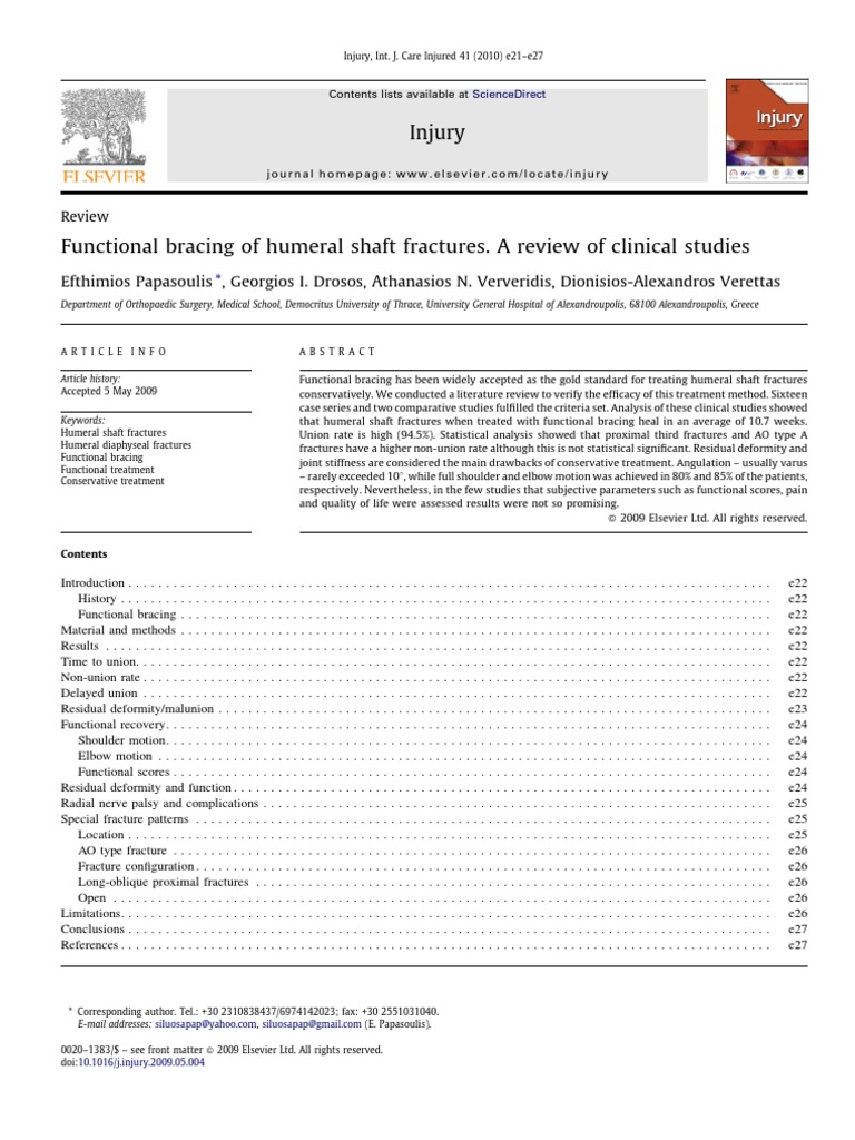 Functional Bracing of Humeral Shaft Fractures. A Review of Clinical ...
