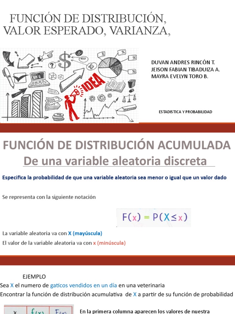 Análisis de la función de distribución acumulada, valor esperado y varianza de variables ...
