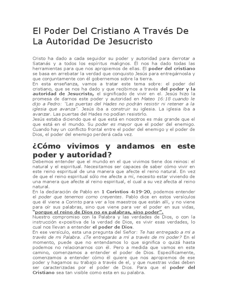 El Poder Del Cristiano A Través de La Autoridad de Jesucristo | PDF ...