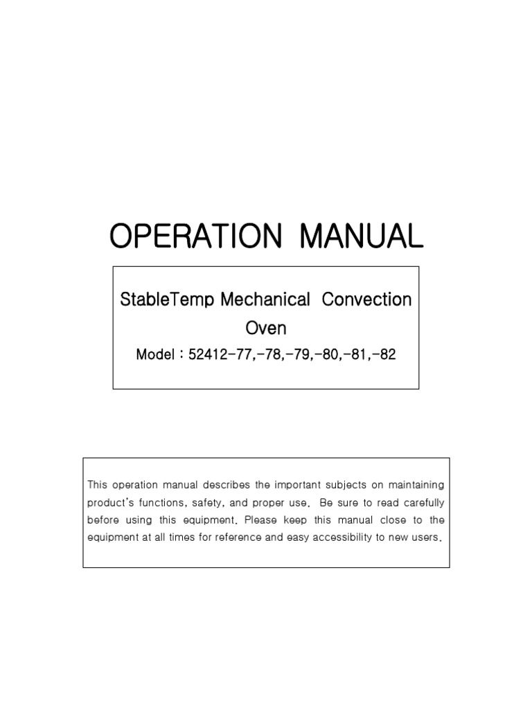 Operation Manual: Stabletemp Mechanical Convection Oven | PDF | Nature ...