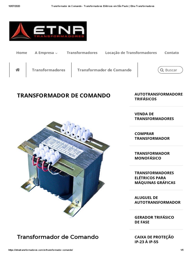 Transformador de Comando - Transformadores Elétricos em São Paulo - Etna Transformadores | PDF ...