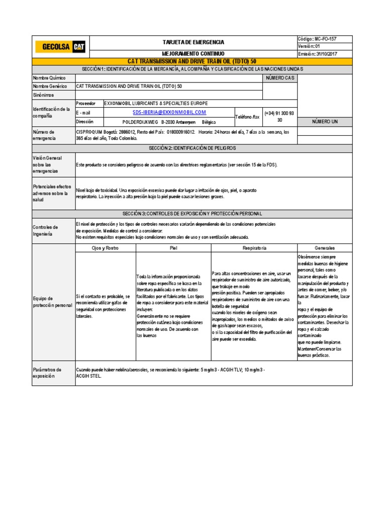 Aceite TDTO 50: Seguridad y Manejo | PDF | Reanimación cardiopulmonar ...