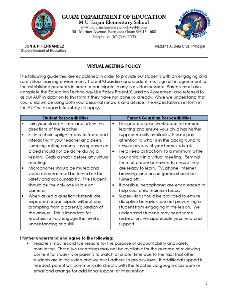 Virtual Meeting Policy | PDF | Classroom | Privacy