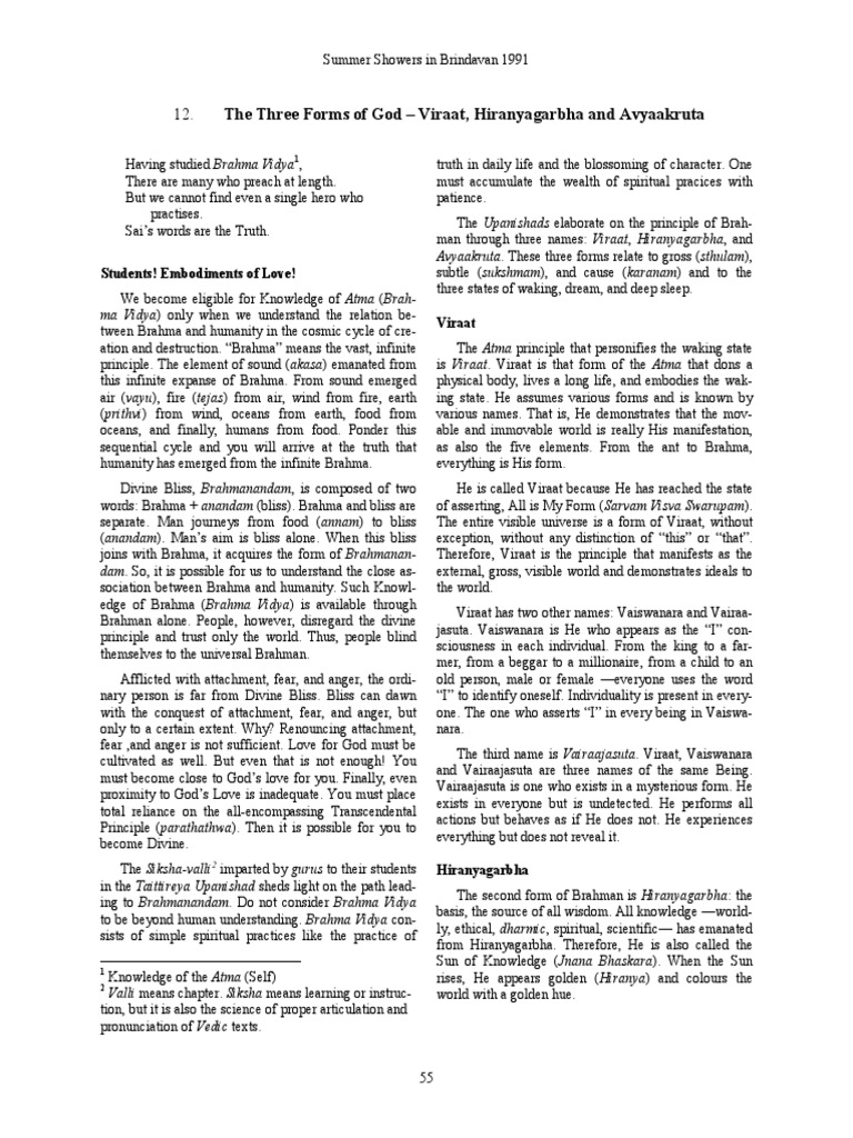 The Three Forms of God - Sai Baba PDF | Download Free PDF | Ātman ...