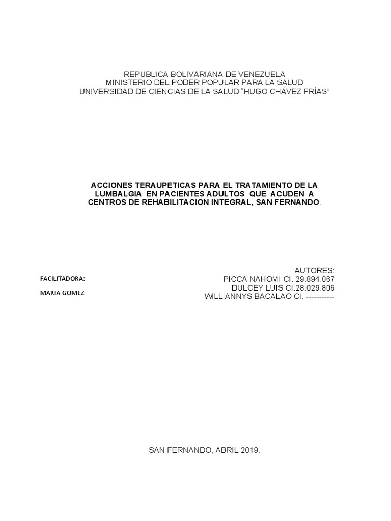 Proyecto Lumbalgia | PDF | Dolor lumbar | Terapia física