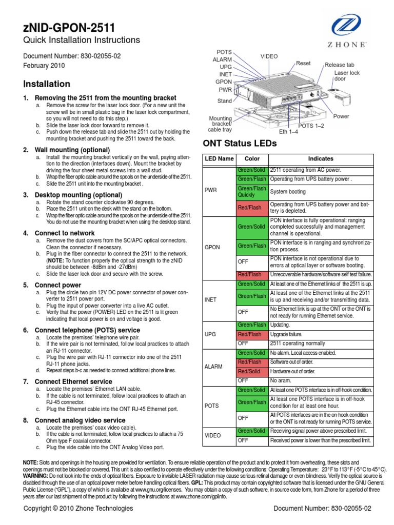 Znid Gpon PDF | PDF | Electrical Connector | Coaxial Cable