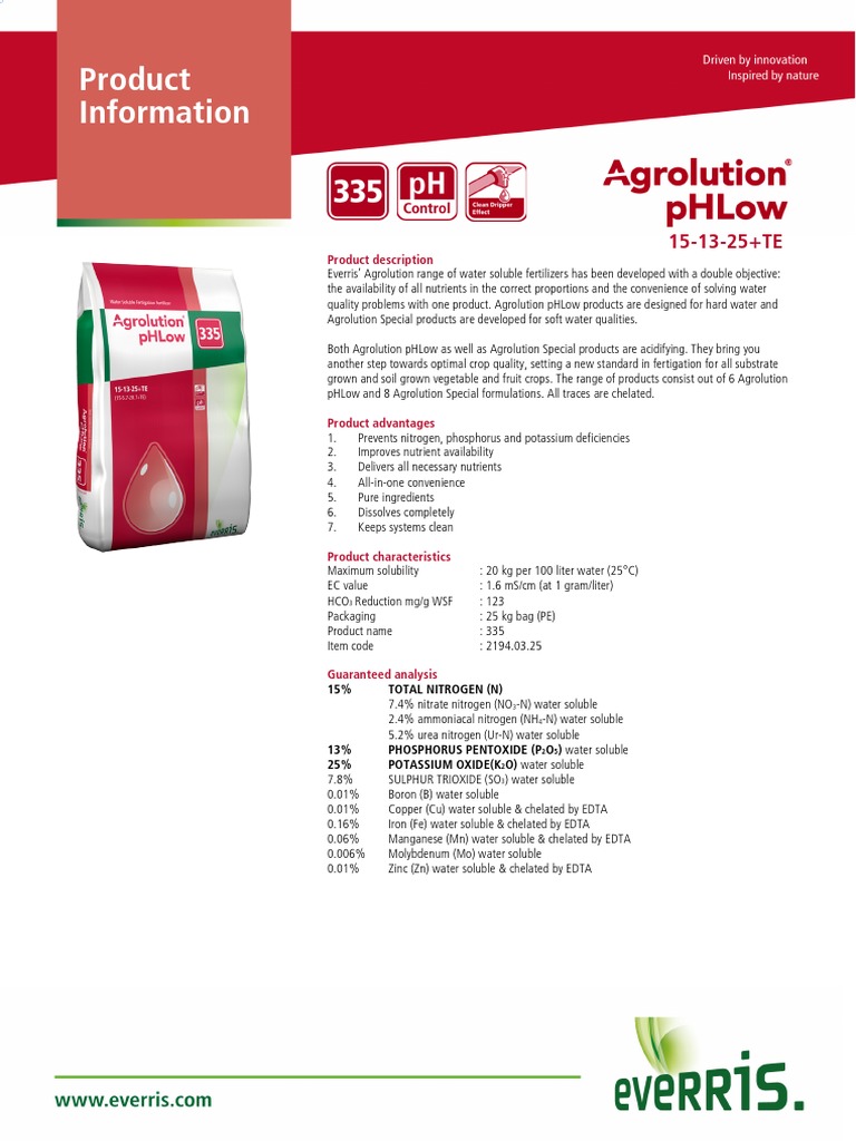 2194 PIS Agrolution-pHLow 335 INT | PDF | Nitrogen | Fertilizer