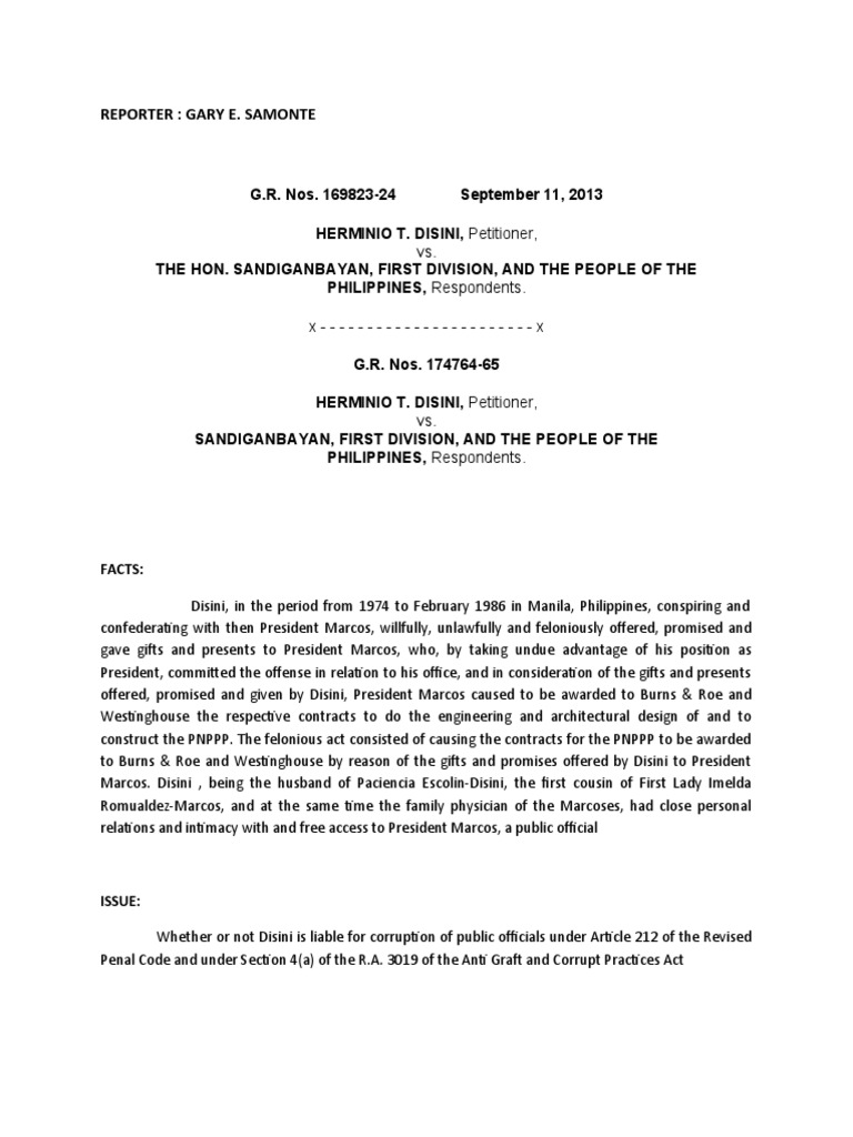 ARTICLE 212 RPC Disini vs. Sandiganbayan | PDF | Bribery | Government