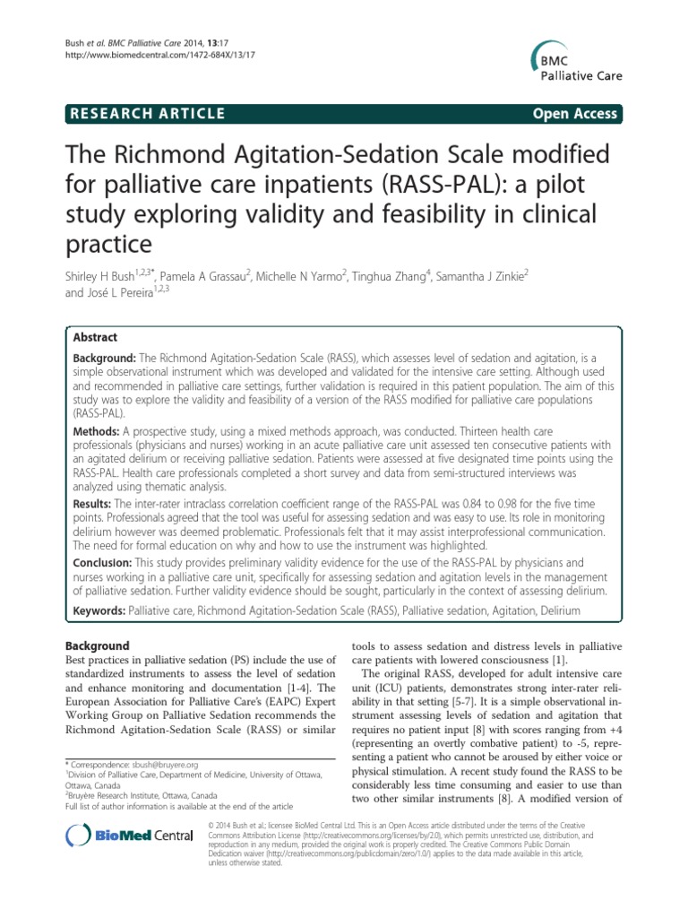 The Richmond Agitation-Sedation Scale Modified | PDF | Palliative Care ...