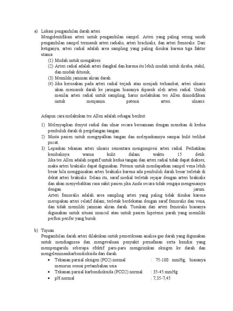 SOP Pengambilan Darah Arteri | PDF | Sains & Matematika