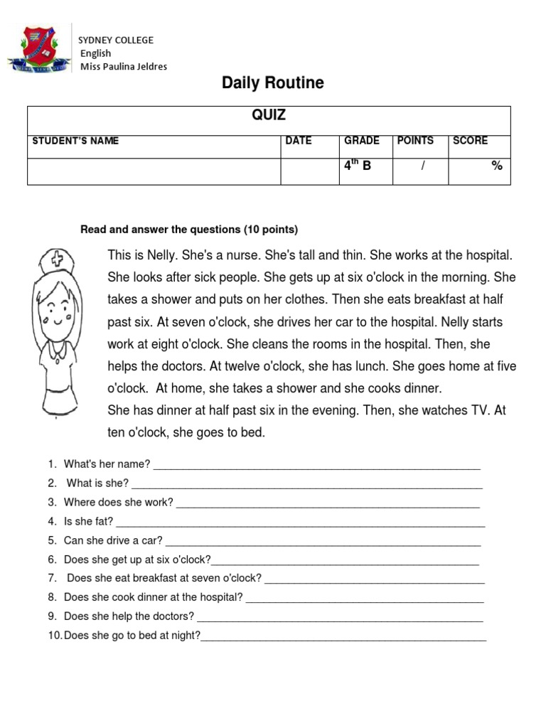 Daily Routine: Read and Answer The Questions (10 Points) | PDF | Foods