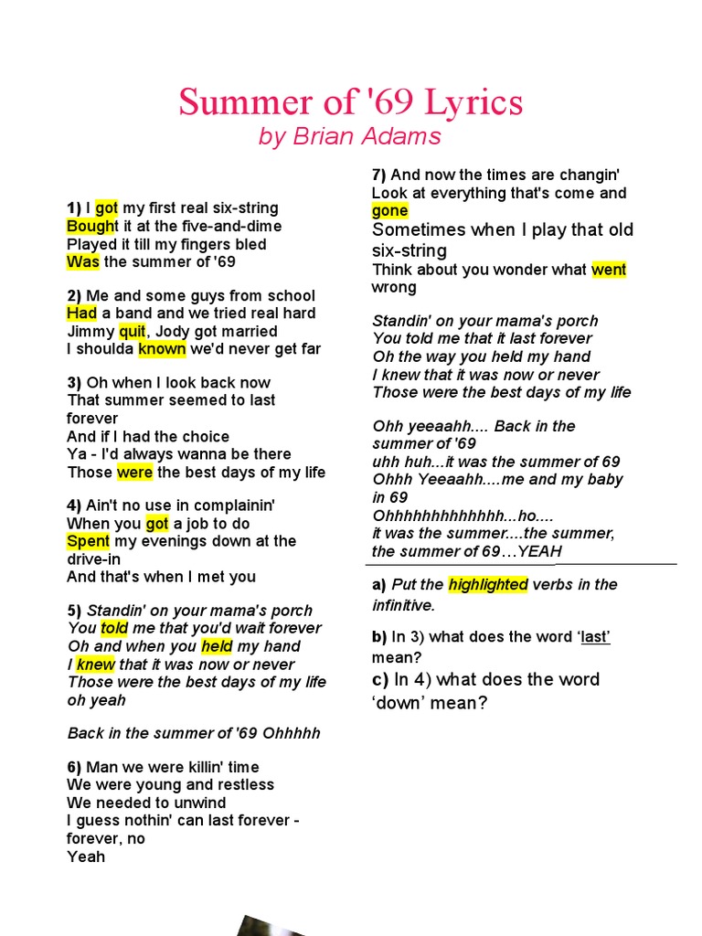 Summer of '69 Lyrics by Bryan Adams | PDF | Morphology | Semiotics