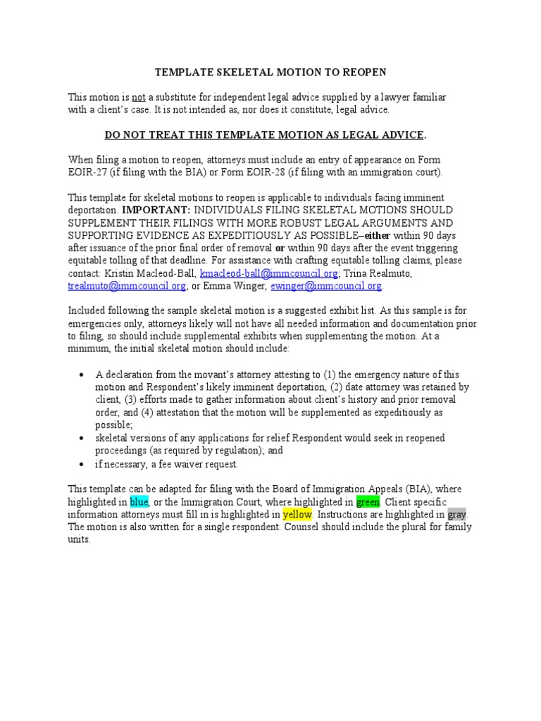 Emergency Motion to Reopen Immigration Case | PDF | Removal Proceedings ...