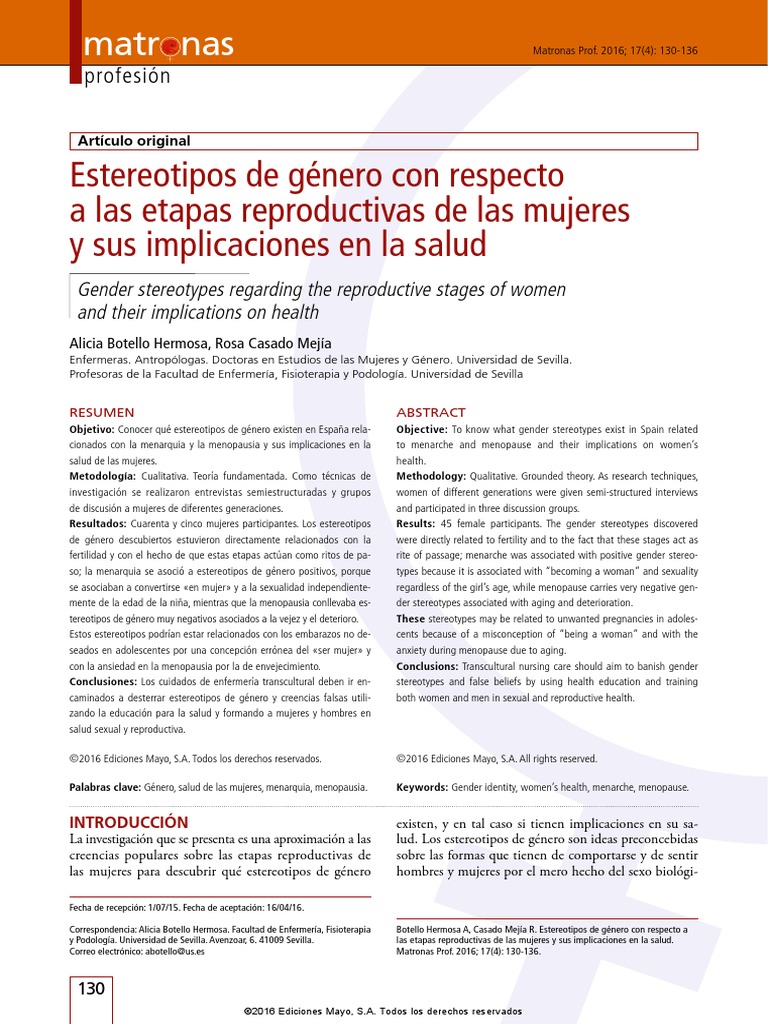 Original Estereotipos de Genero PDF | PDF | Menopausia | Vejez