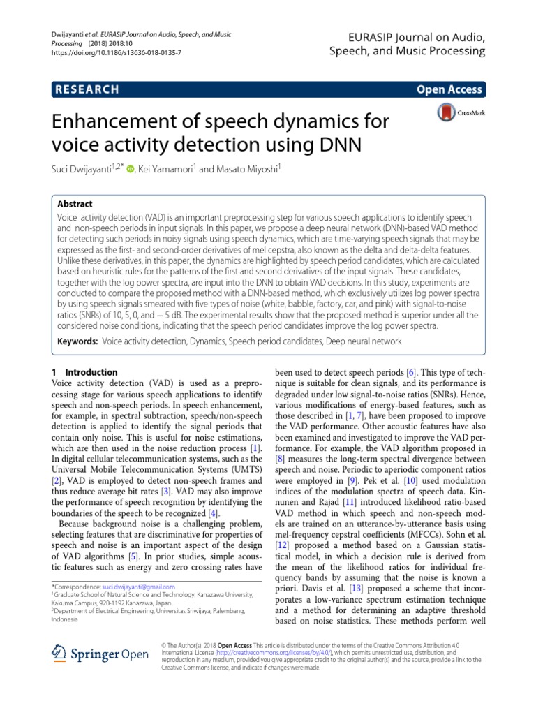 Enhancement of Speech Dynamics For Voice Activity PDF | PDF | Receiver ...