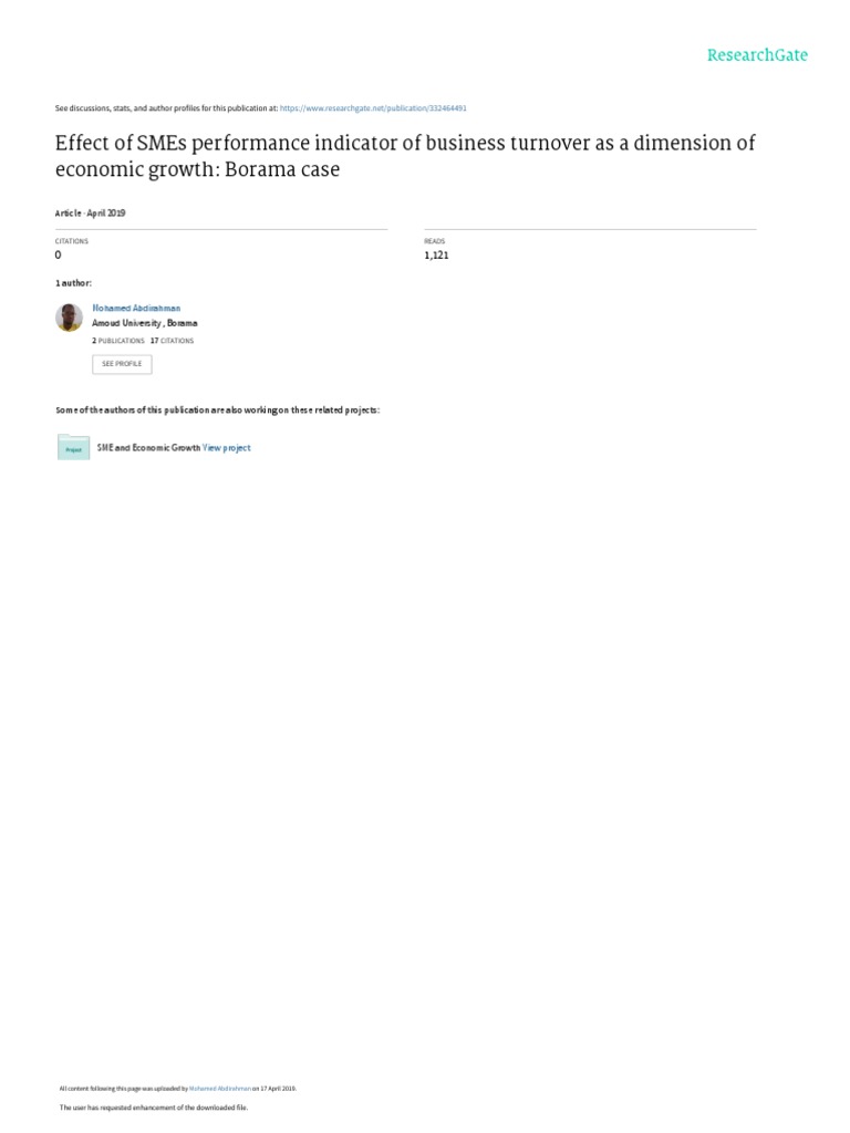 Effect of Smes Performance Indicator of Business Turnover As A ...