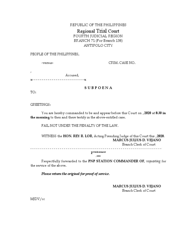 Subpoena (Police) | PDF | Law