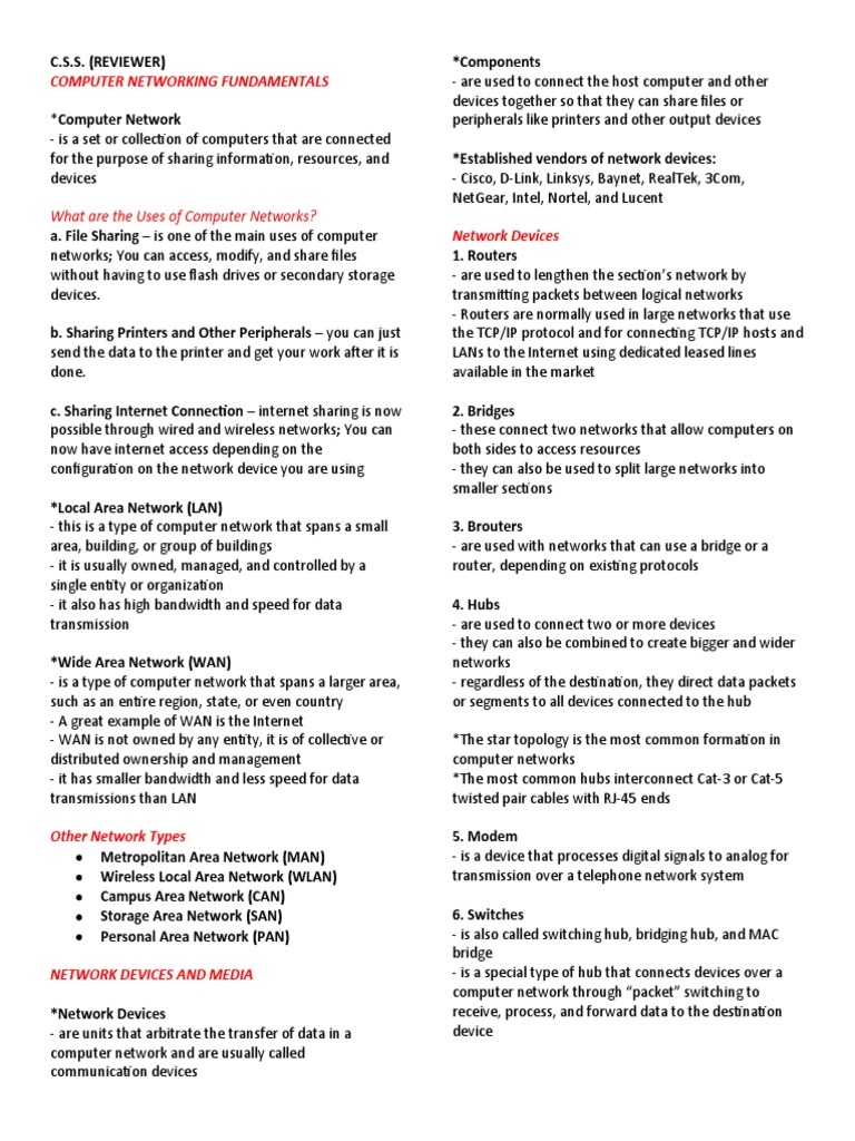 CSS Reviewer For Quiz | Download Free PDF | Network Topology | Computer Network
