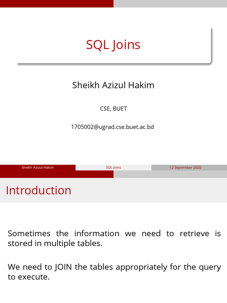 SQL Joins: Sheikh Azizul Hakim | PDF | Table (Database) | Science And ...
