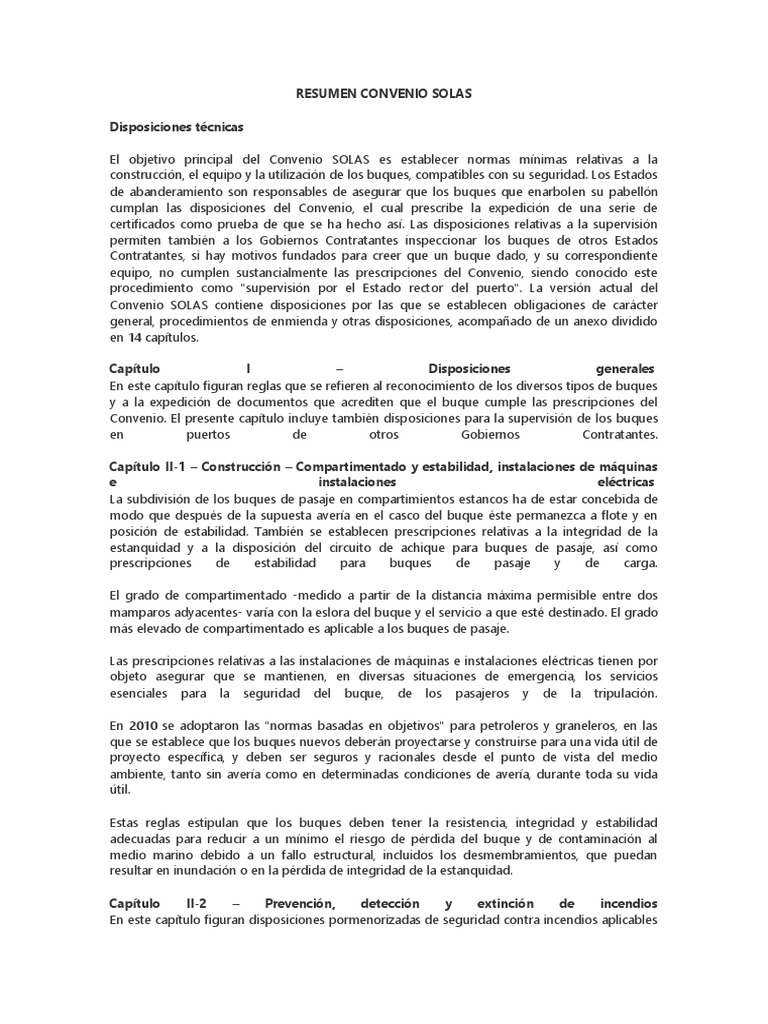 Resumen Convenio Solas | PDF | Buques | Envío