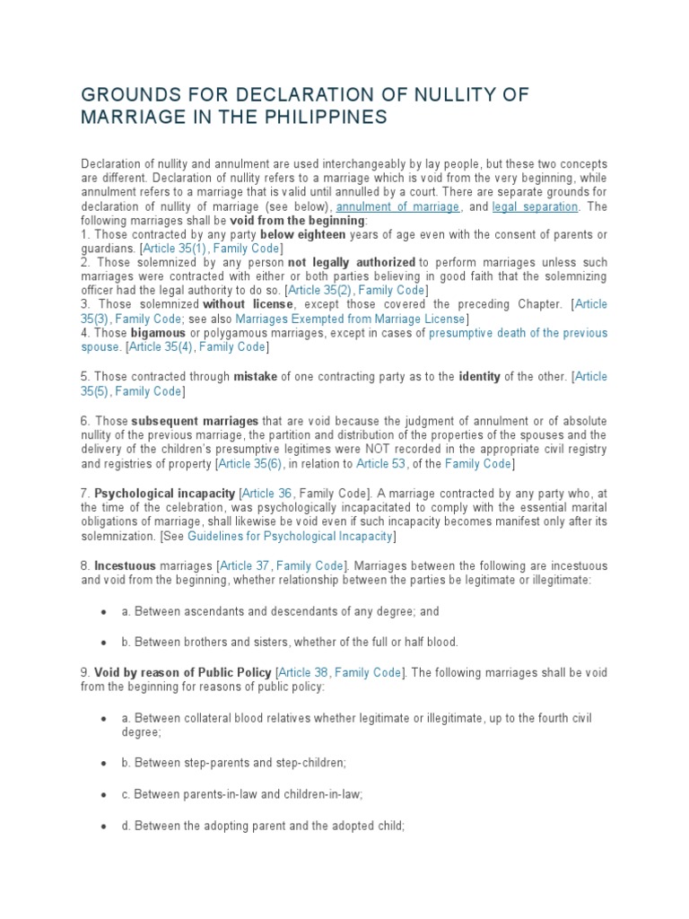 Grounds For Declaration of Nullity of Marriage in The Philippines | PDF ...