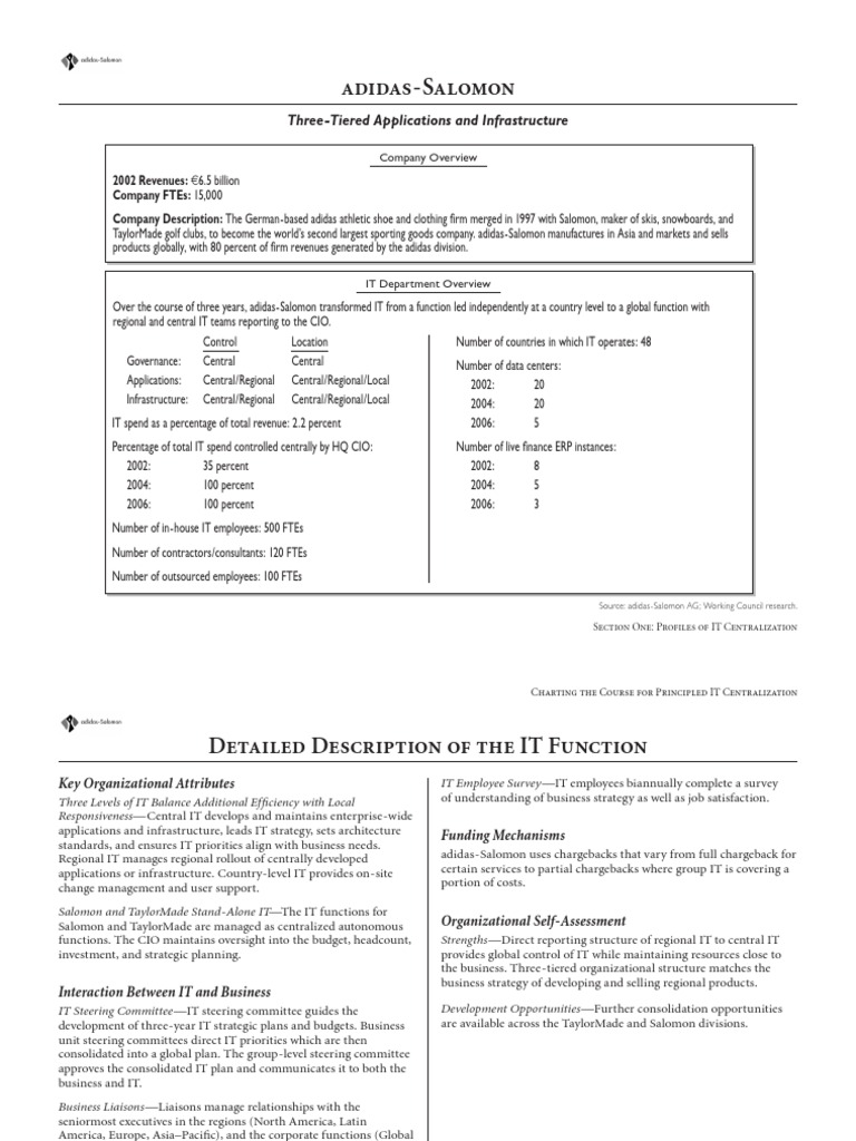 CIO Adidas Salomon S Organizational Structure | PDF | Adidas | Chief ...
