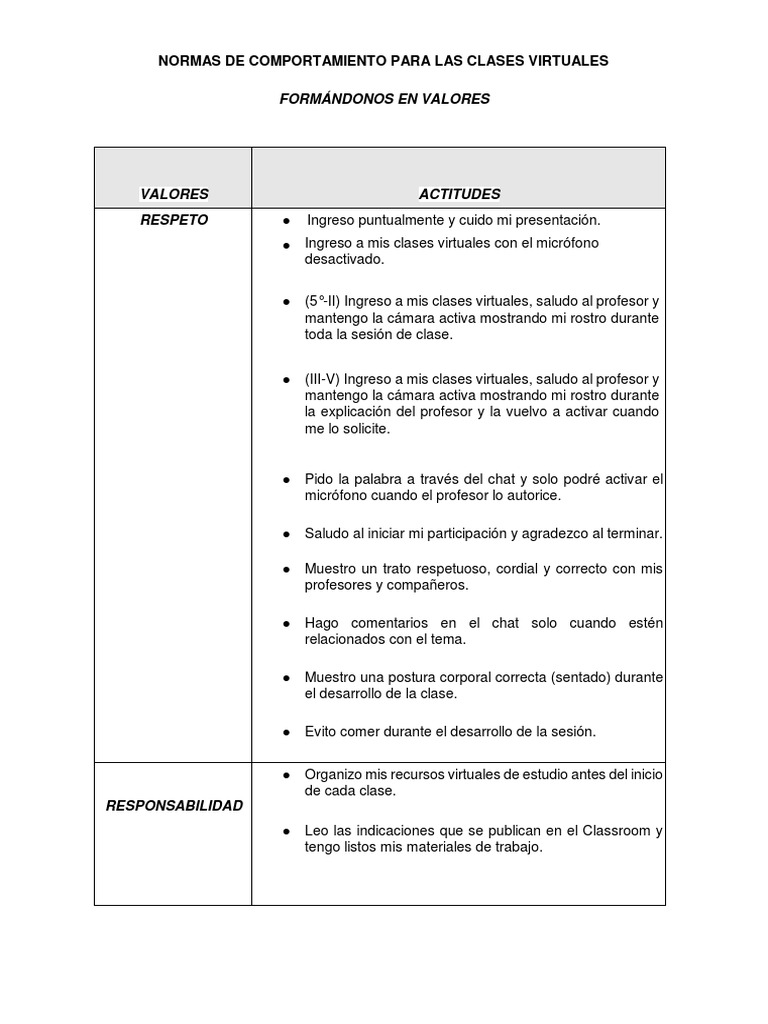 Normas para Clases Virtuales | PDF | Chat en linea | Escuelas