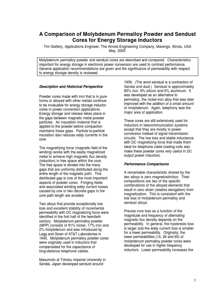A Comparison of Molybdenum Permalloy Powder and Sendust Cores For ...
