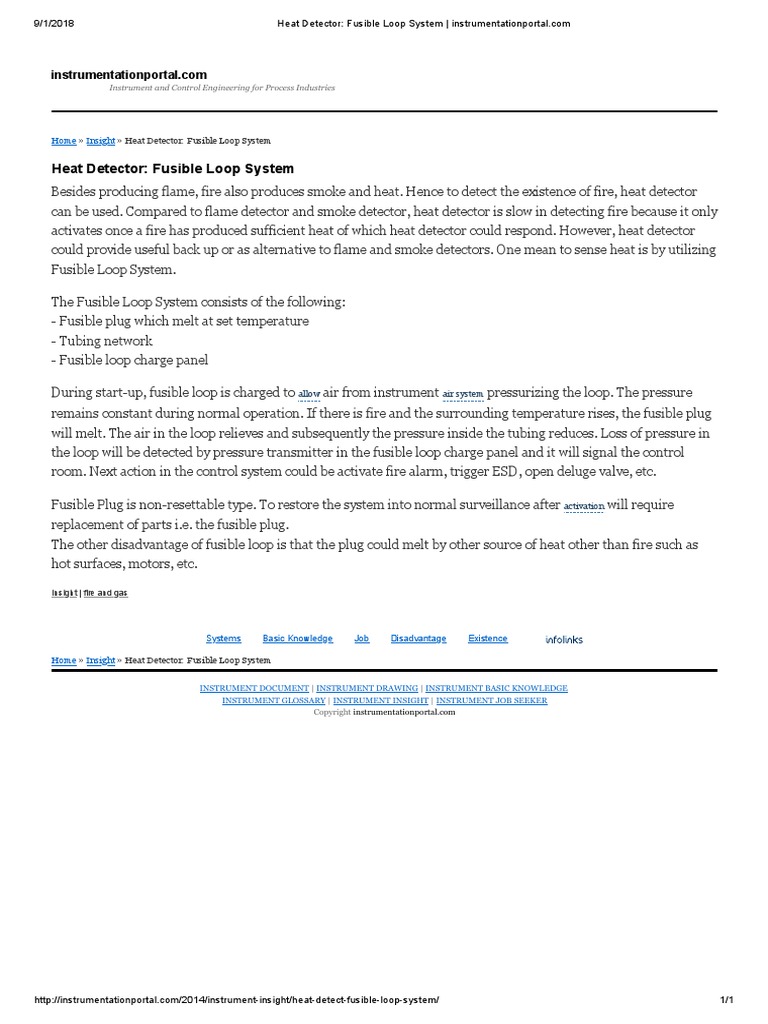 Heat Detector - Fusible Loop System | PDF | Fires | Detector (Radio)