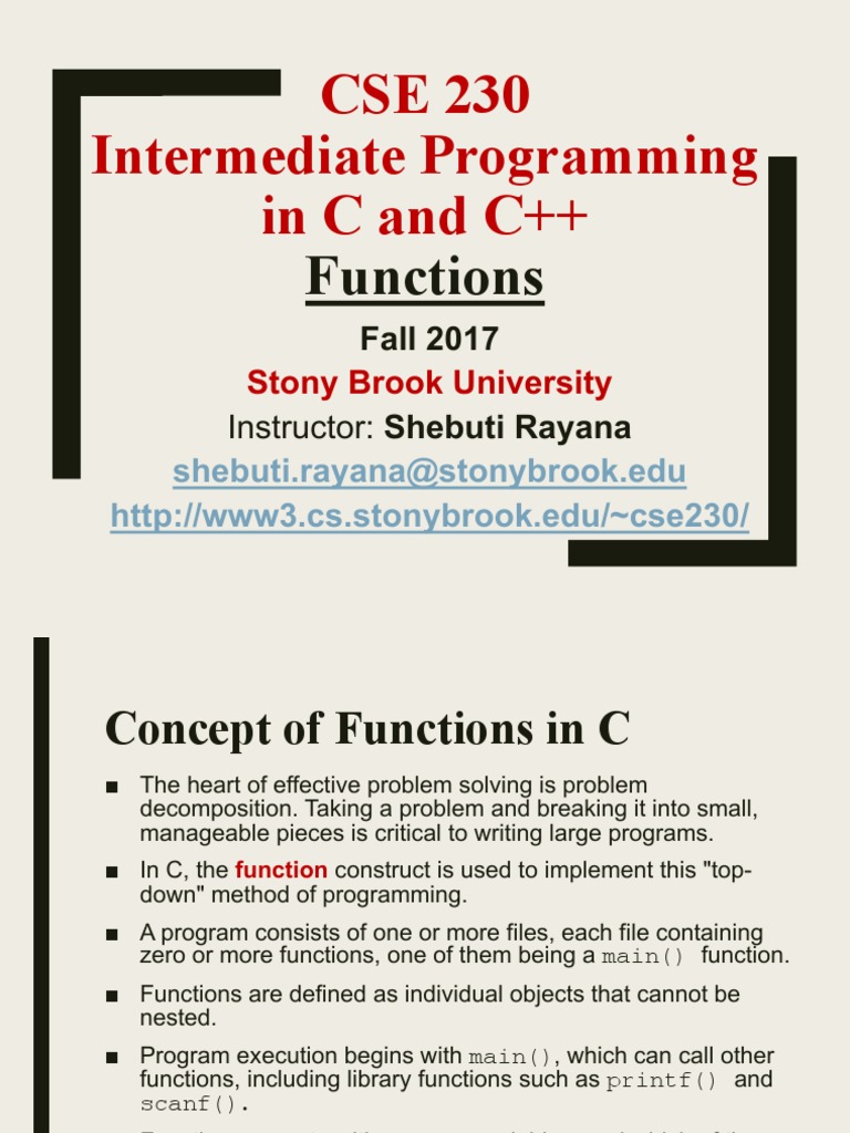 Cse 230 Intermediate Programming Incandc Functions Pdf Subroutine Scope Computer Science