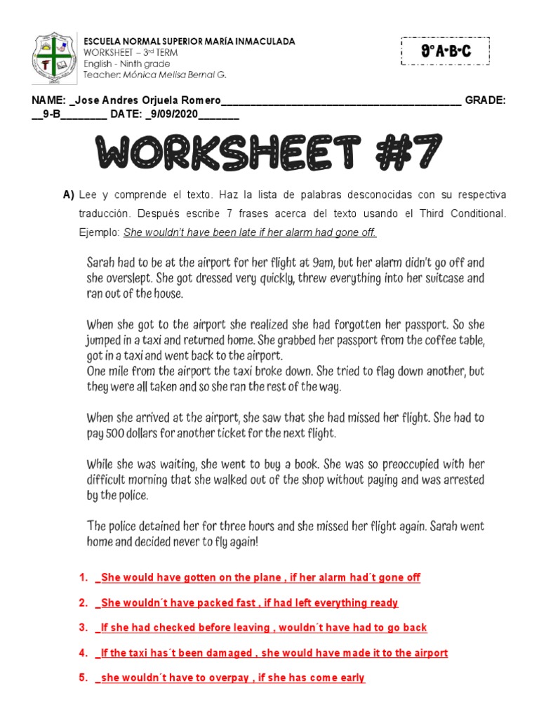 9° Worksheet #7 - ThirdTerm | PDF